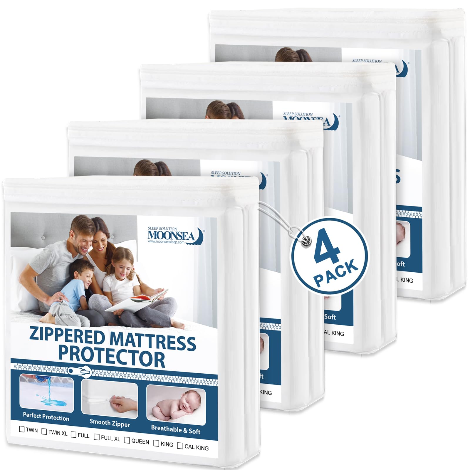 Amazon.com: Twin Mattress Protector Waterproof 4 Pack Zippered, 6-Side ...