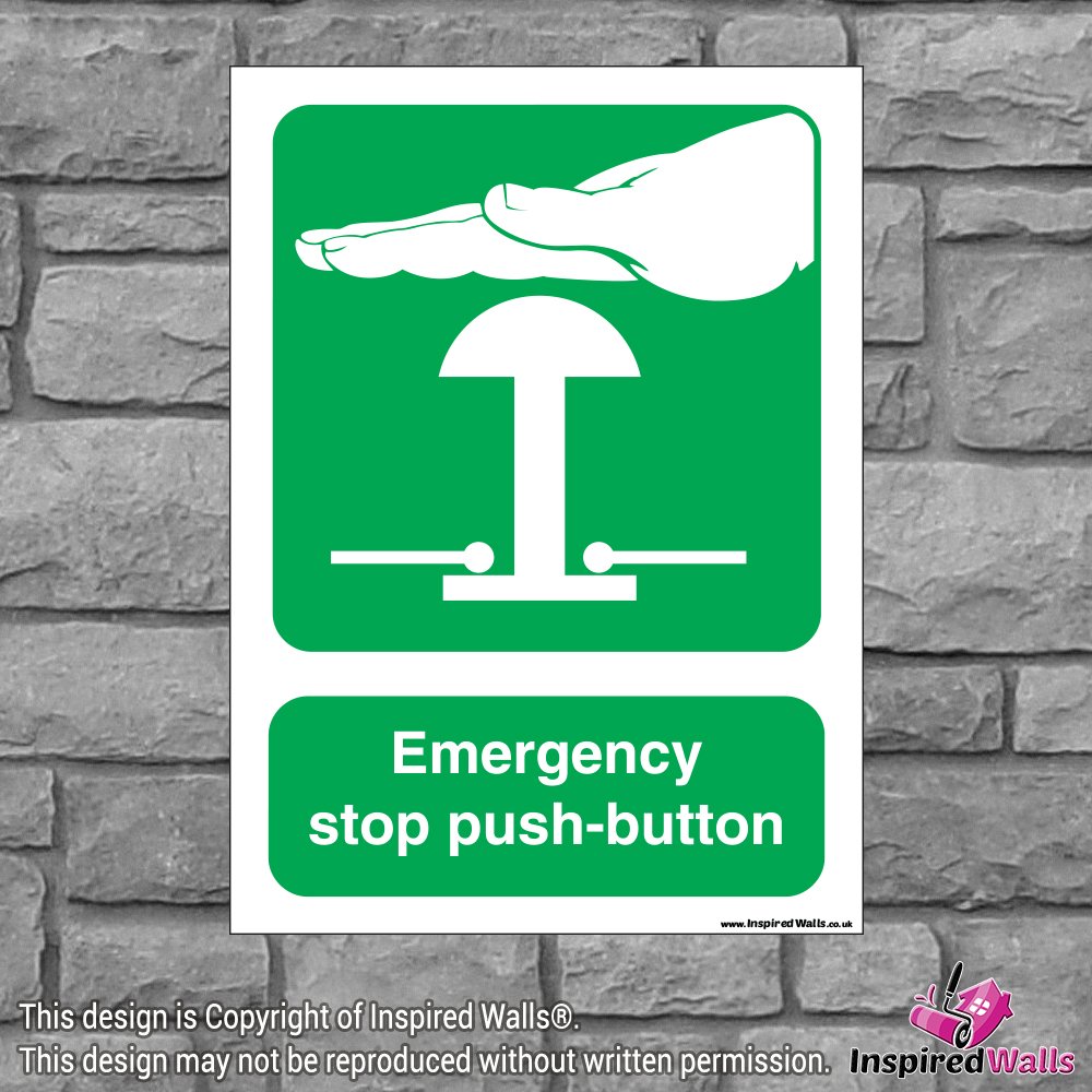 Buy 1x Emergency Stop Push Button - & Safety Warning Prohibition Sign ...