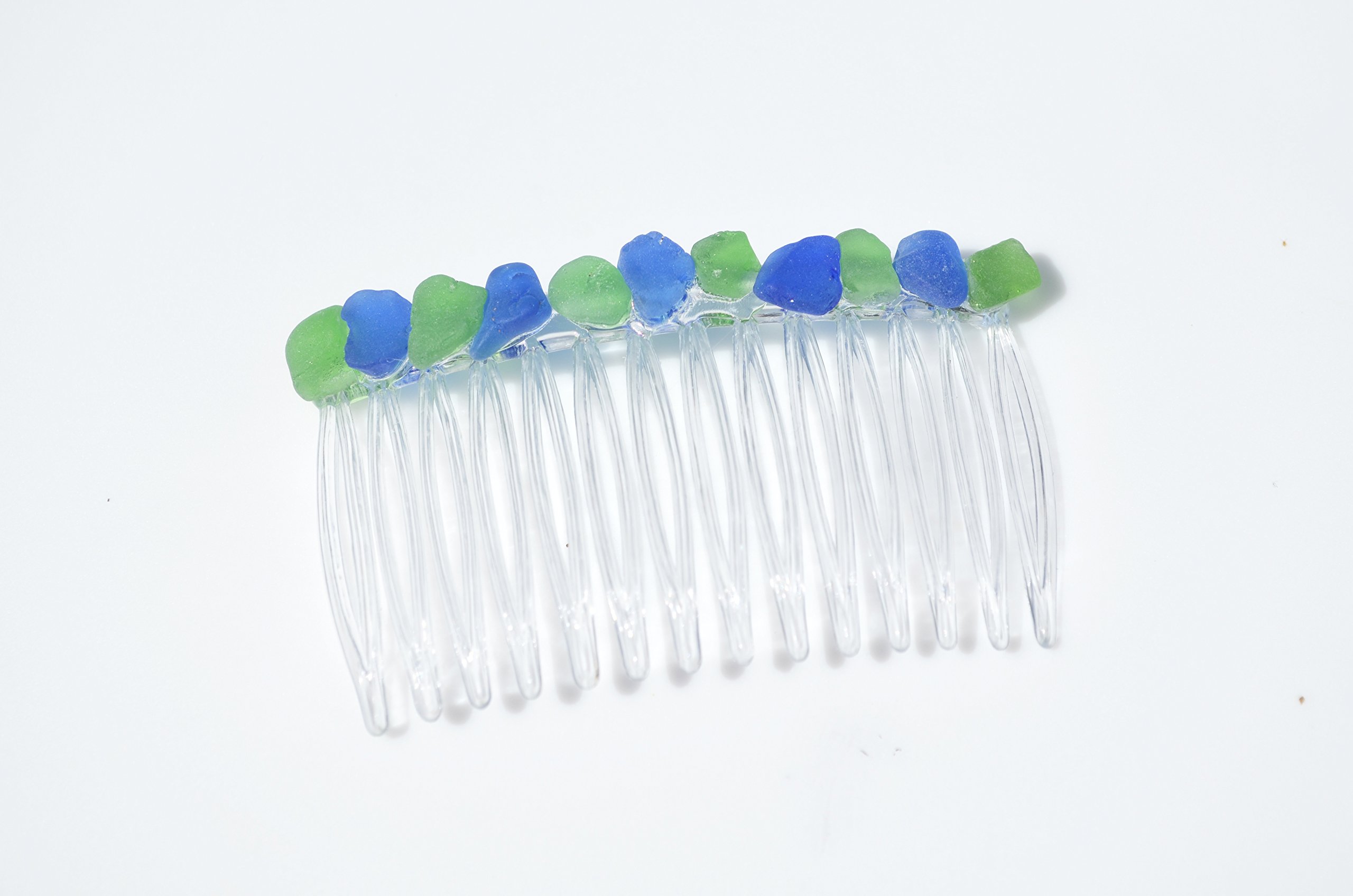 Amazon.com: Genuine Cobalt Blue and Kelly Green Sea Glass Hair Comb ...