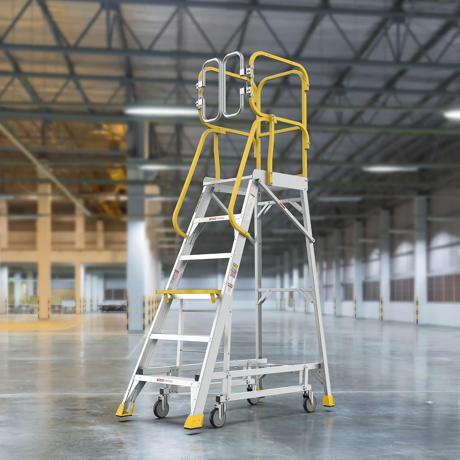 Heavy-Duty 6 Step Rolling Platform Ladder with Guardrail, 20"x24 ...