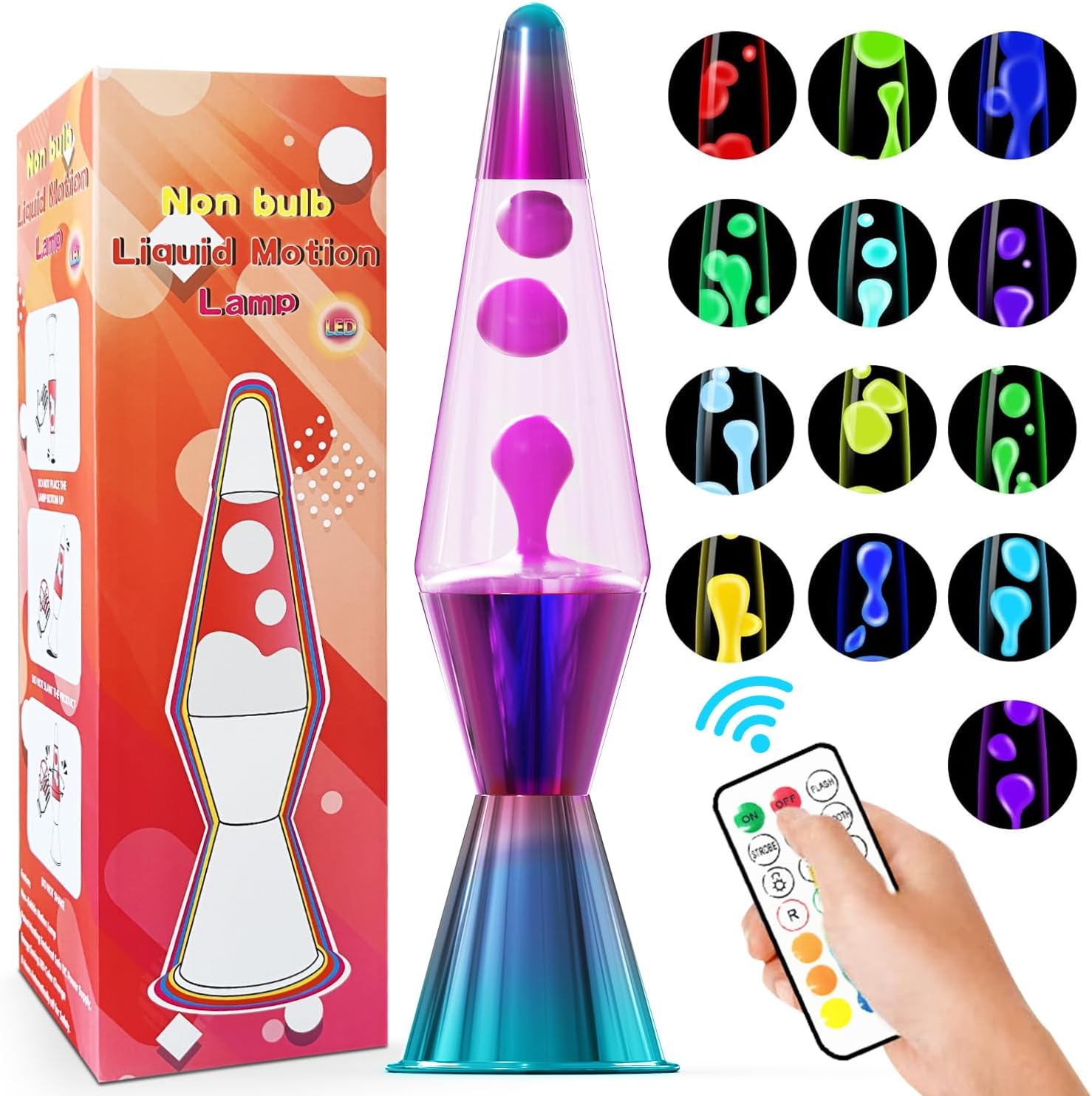 Black Liquid Motion Lamp 17 Colors Changing Lamp LED Volcano Lamp for ...
