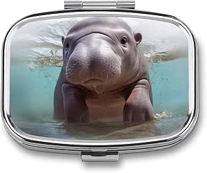 Amazon.com: Pill Box with Mirror Cute Hippo Pill Case 2 Compartment ...