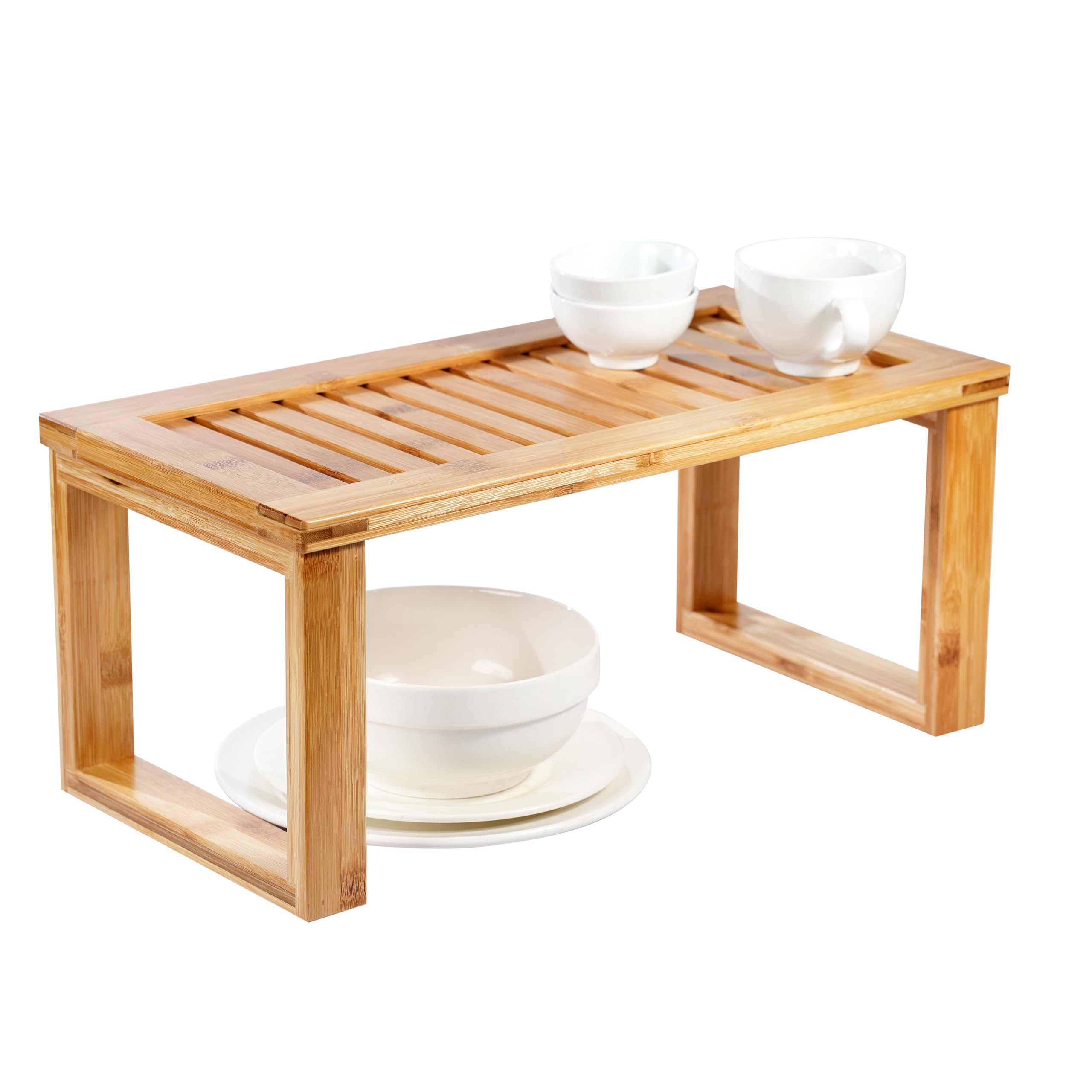 Kitchen Cabinet Organiser Shelf, 2-Tier Bamboo Pantry Shelf Organiser ...