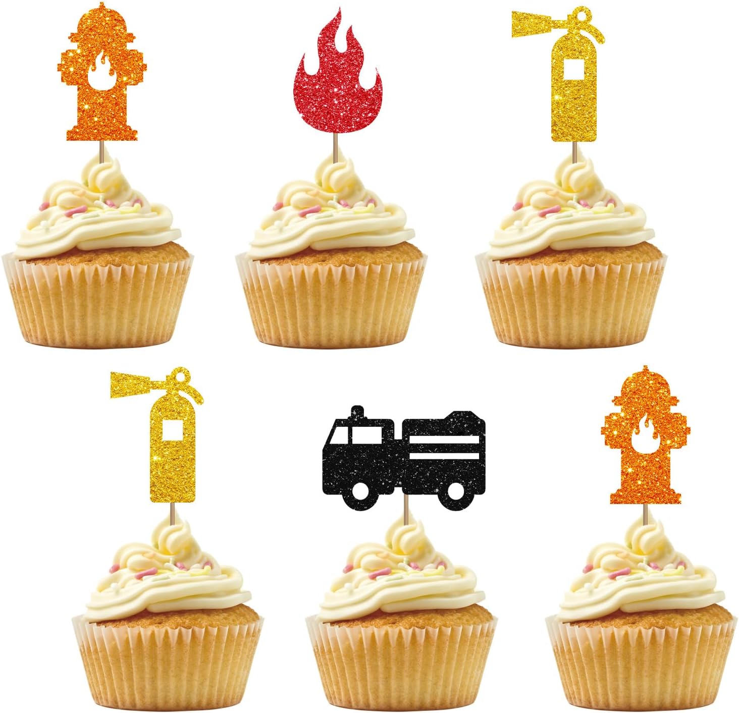 Amazon.com: Set of 24 Fire Truck Cupcake Toppers for Fireman Birthday ...