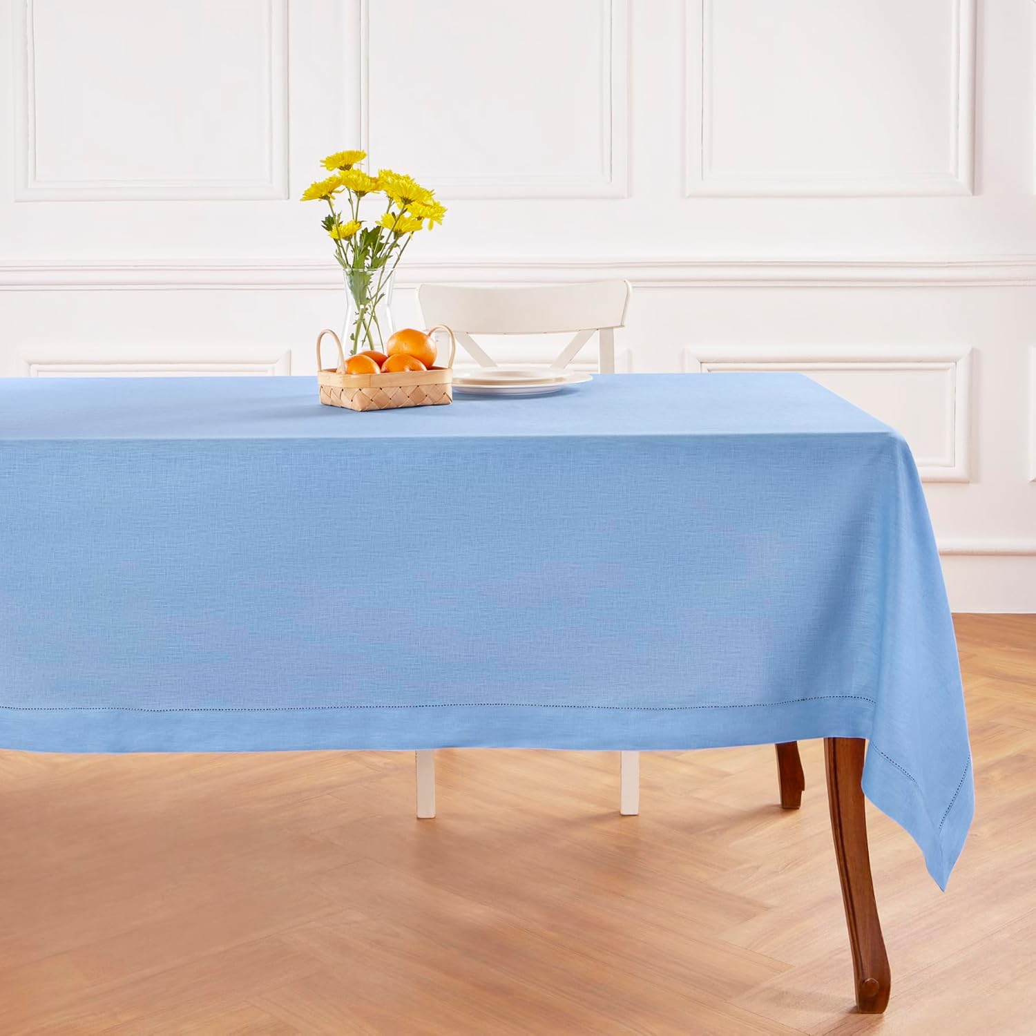 Amazon.com: Solino Home Cornflower Blue Linen Tablecloth 60 x 108 Inch ...