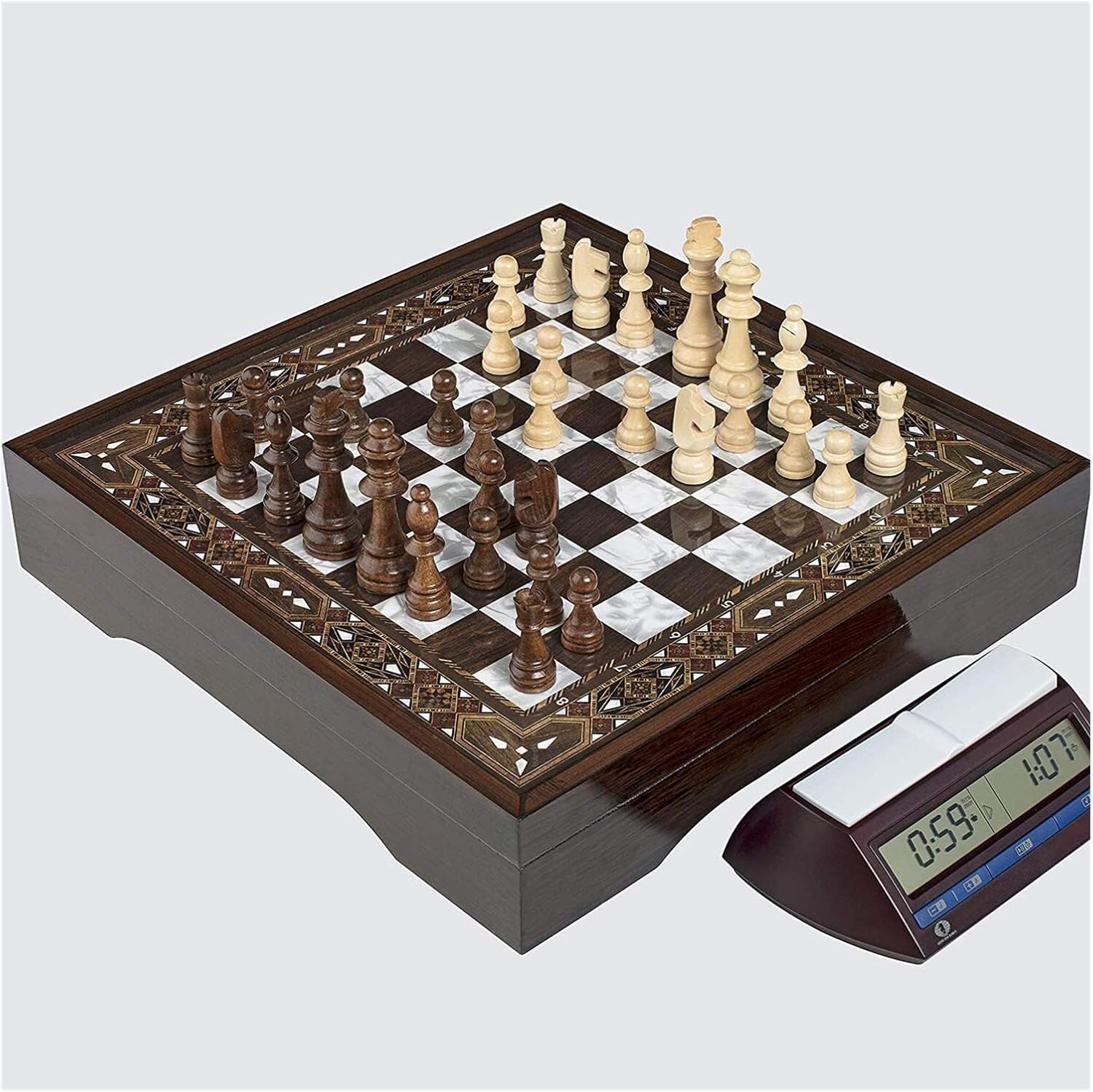 Mother of Pearl Wooden Unscratchable Chess Set with Wooden Chess Board ...