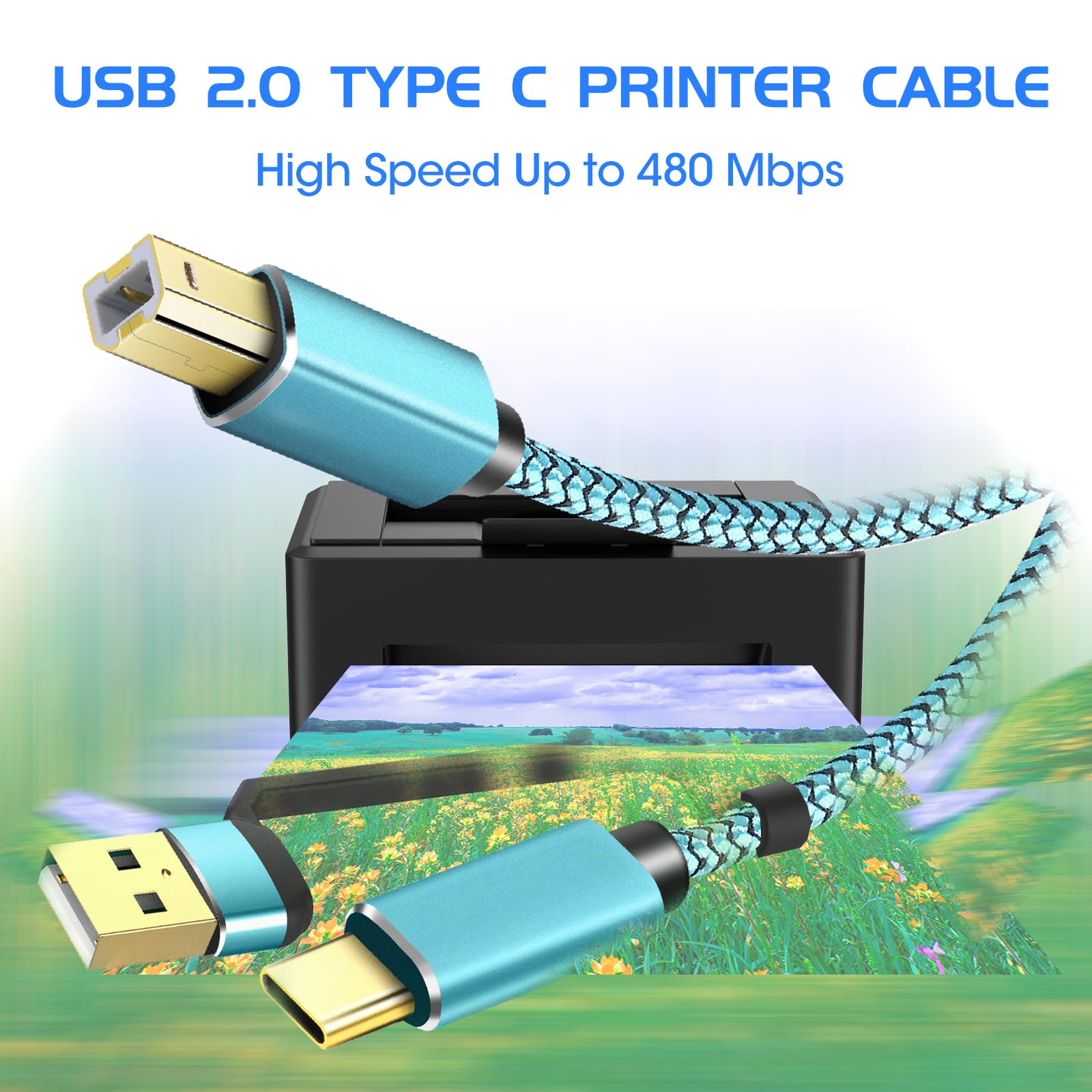 Snapklik.com : Printer Cables 20Feet, USB C/A Printer Cable To USB ...