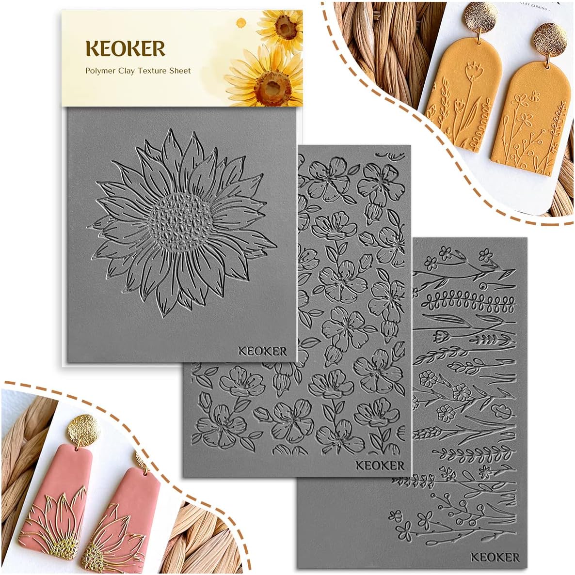 Amazon.com: DoubleFill 12 Pcs Polymer Clay Texture Sheets Boho Clay ...