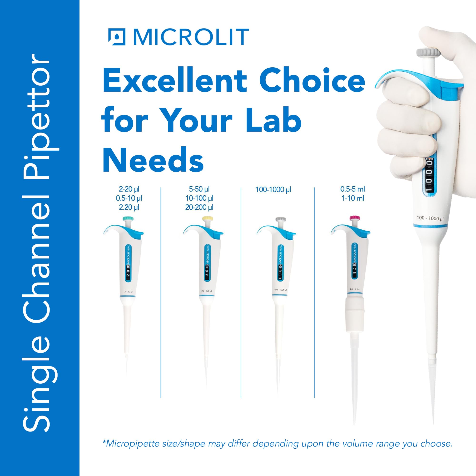Snapklik.com : MICROLIT - Nero Ergonomic Micropipette, Single Channel ...