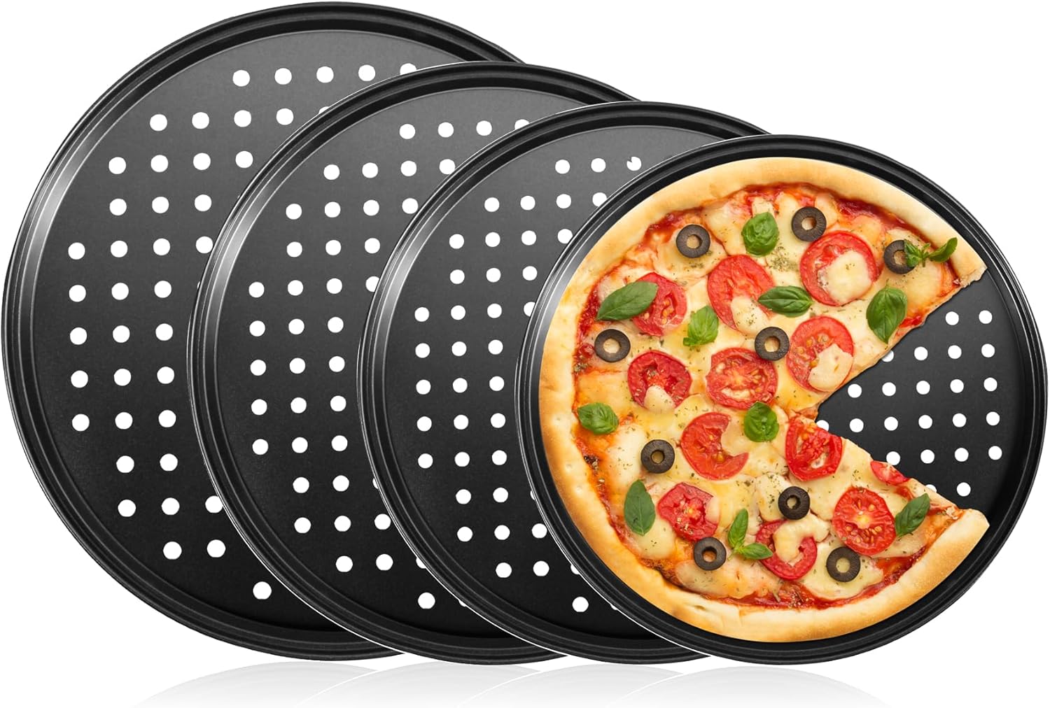 Amazon.com: Mobzio Round Pizza Pans with Holes, 4pc Set - Perforated ...