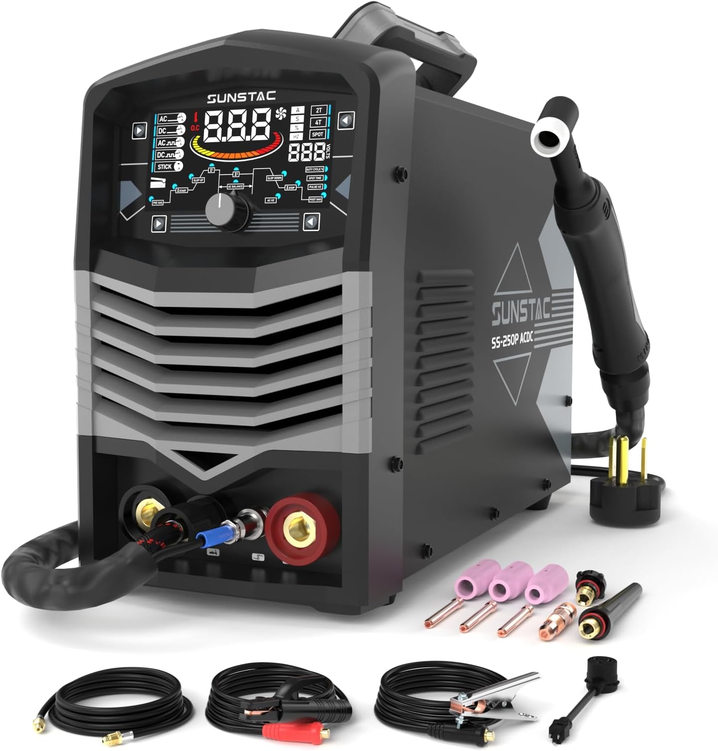 AZZUNO AC/DC TIG Welder with Pulse &5-Pin Foot Pedal, 200Amp 110V/220V ...