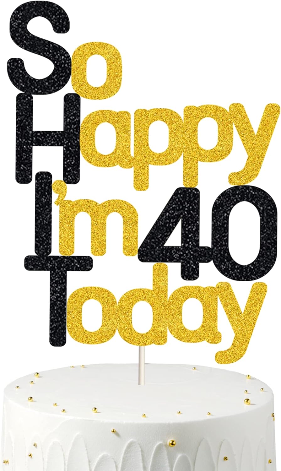 Amazon.com: So Happy I'm 40 Today!40 Birthday Cake Toppers-Black ...