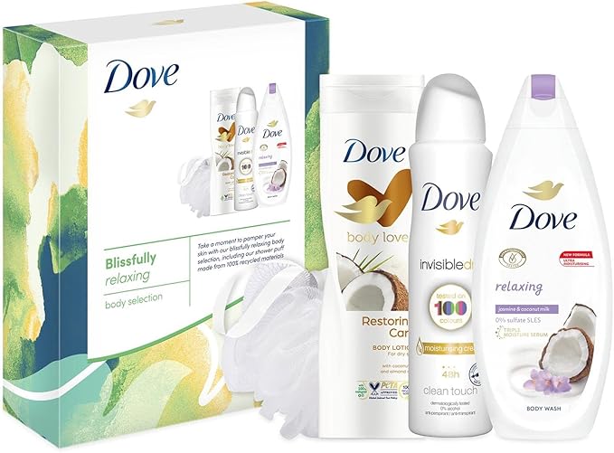 Dove Blissfully Relaxing Body Wash Gift Set For Her with Shower Puff ...