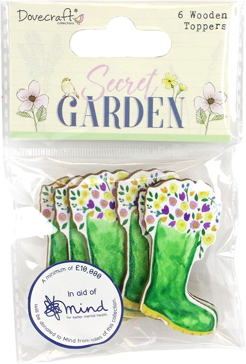 Dovecraft Secret Garden Painted Wooden Toppers-Wellies-for Crafts ...