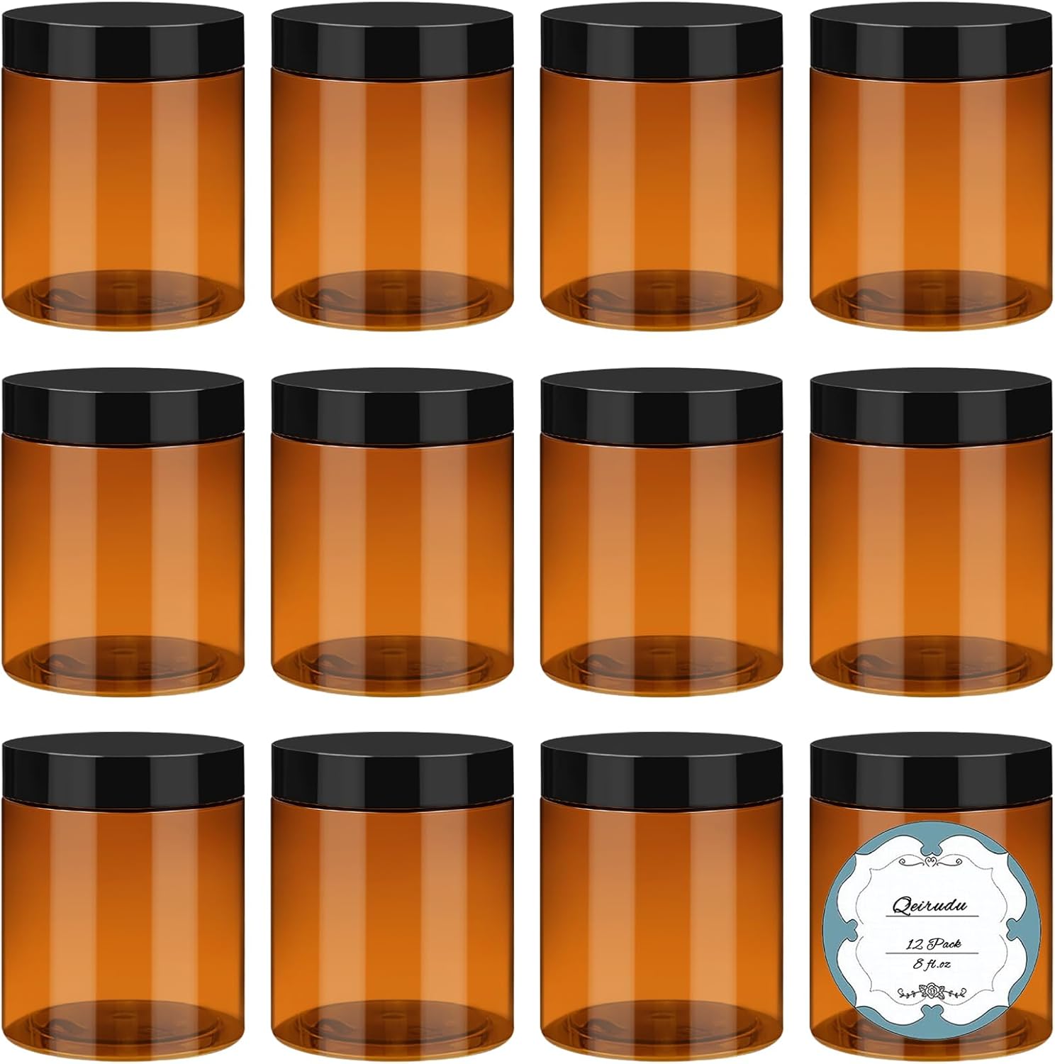 Amazon.com: Qeirudu 8 oz Amber Plastic Jars with Lids and Labels, 12 ...