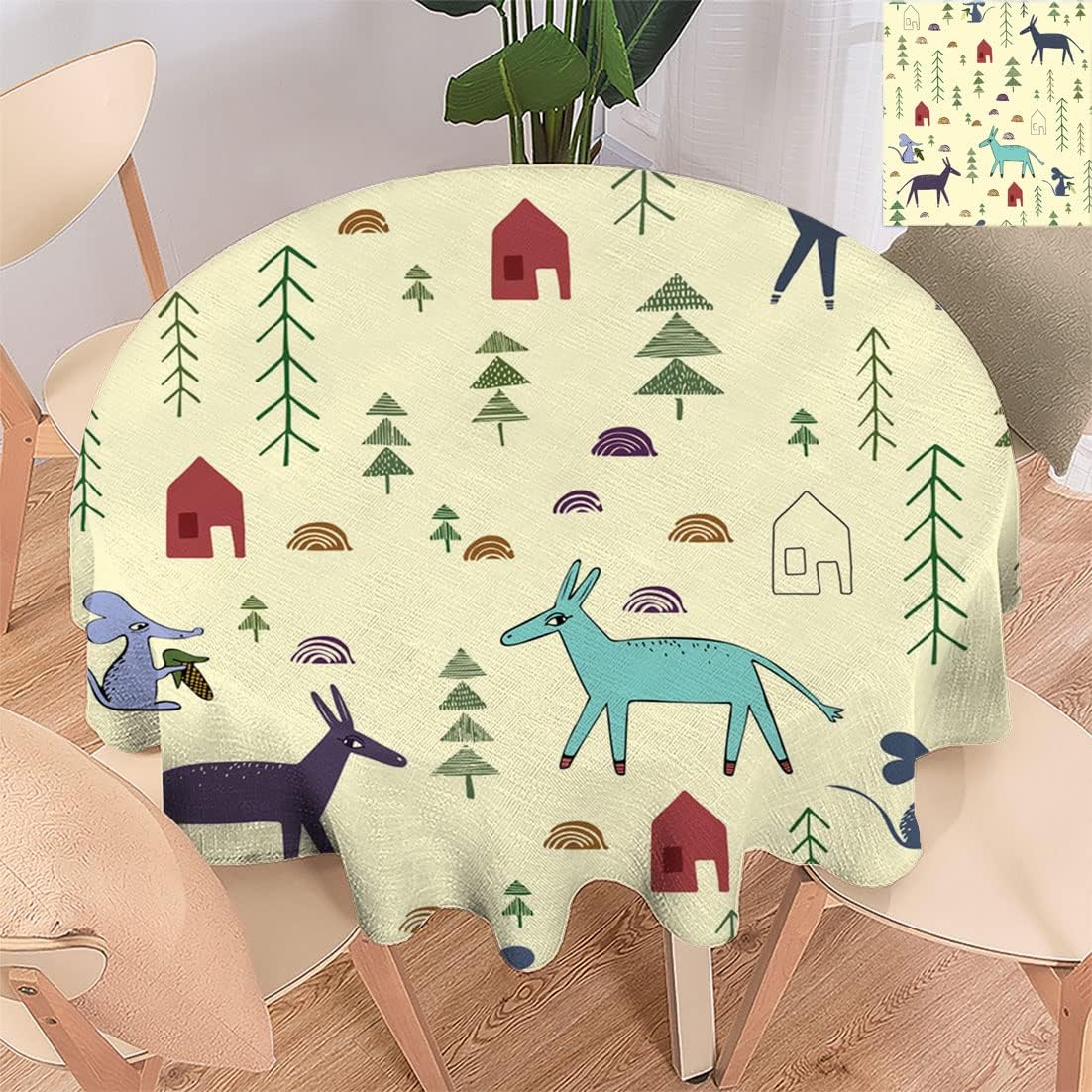 Amazon.com: Cartoon Decorations 70" Round Fabric Tablecloths, Cartoon ...