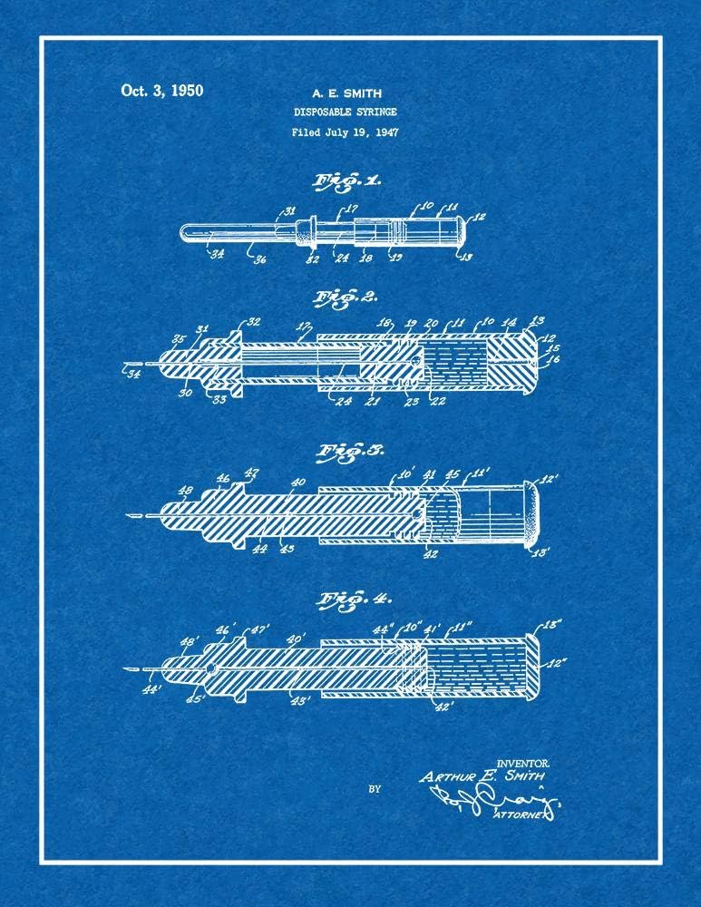 Amazon.com: Disposable Syringe Patent Print Blueprint with Border (24 ...