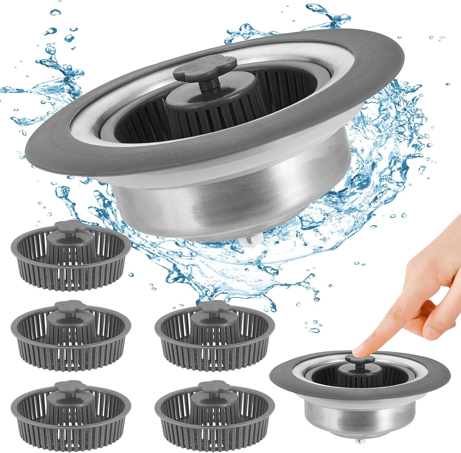 Upgraded 3 in 1 Kitchen Sink Drain Strainer Stopper Set 304 Stainless ...