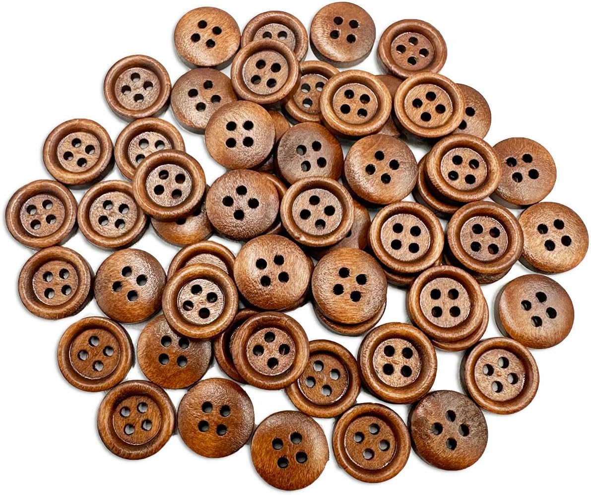 Amazon.com: Brown Color Wooden Buttons, 200Pcs Round Wooden Button 4 ...