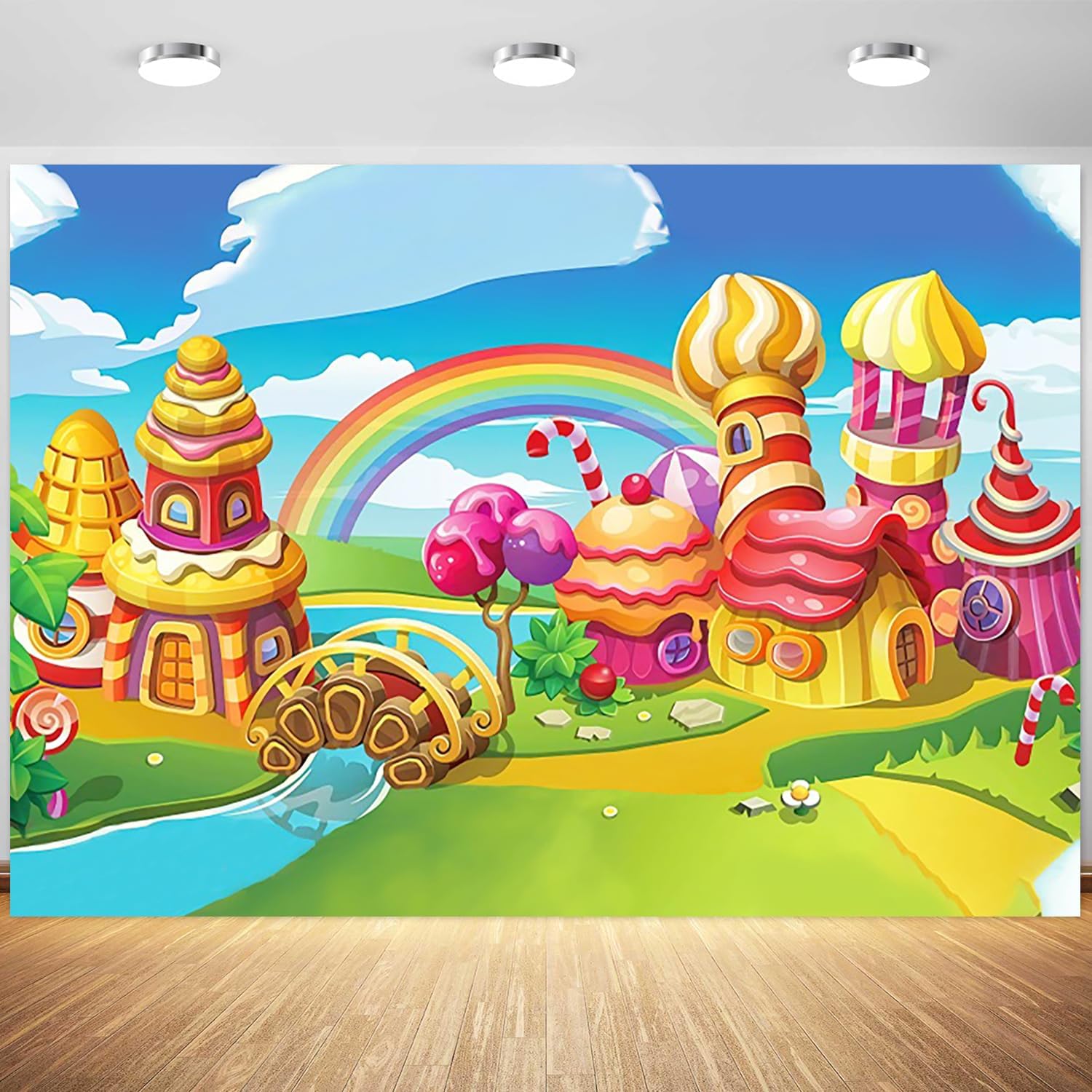 Amazon.com : 20x10ft Candyland Backdrop Cartoon Candy Town Lollipop ...