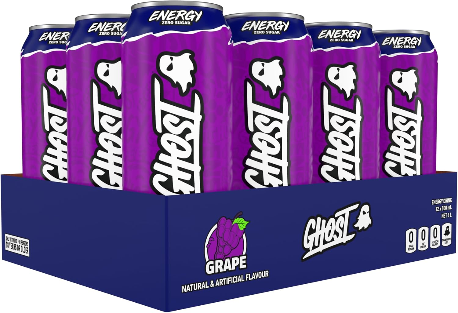 GHOST Energy Drink - 12-Pack, Grape, 500 mL Cans - Energy & Focus & No ...