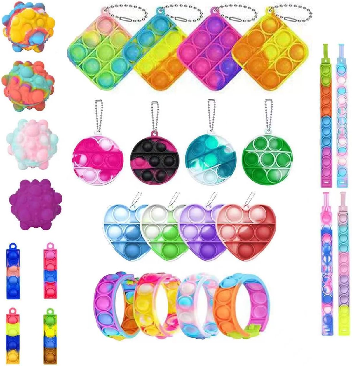 24pcs Mini Pop Push Keychain Fidget Toys Pack,3DPush Pop Squeeze Bubble ...