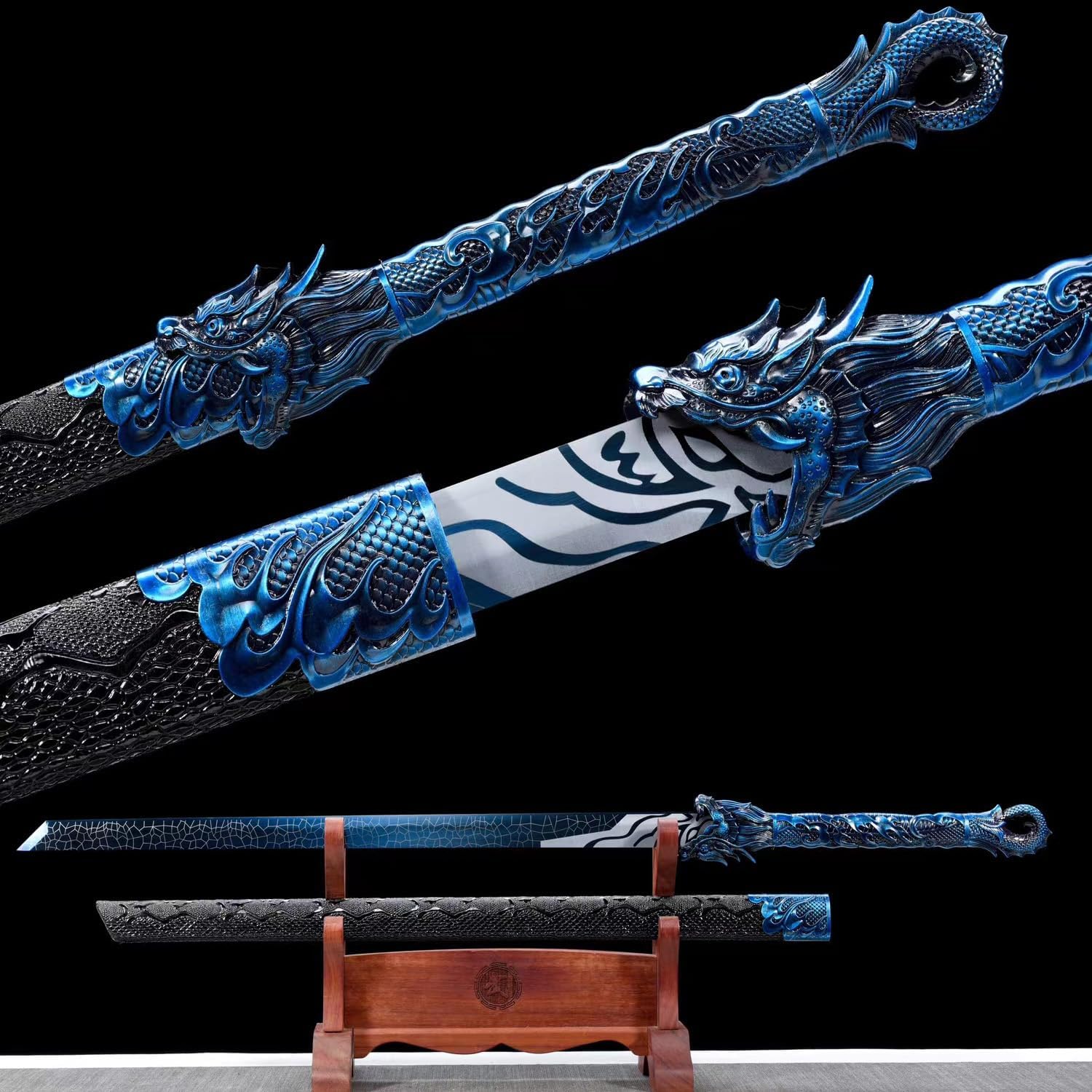 Amazon.com : HERO SWORD Blue Demon Dragon Sword Real Combat Sharp ...