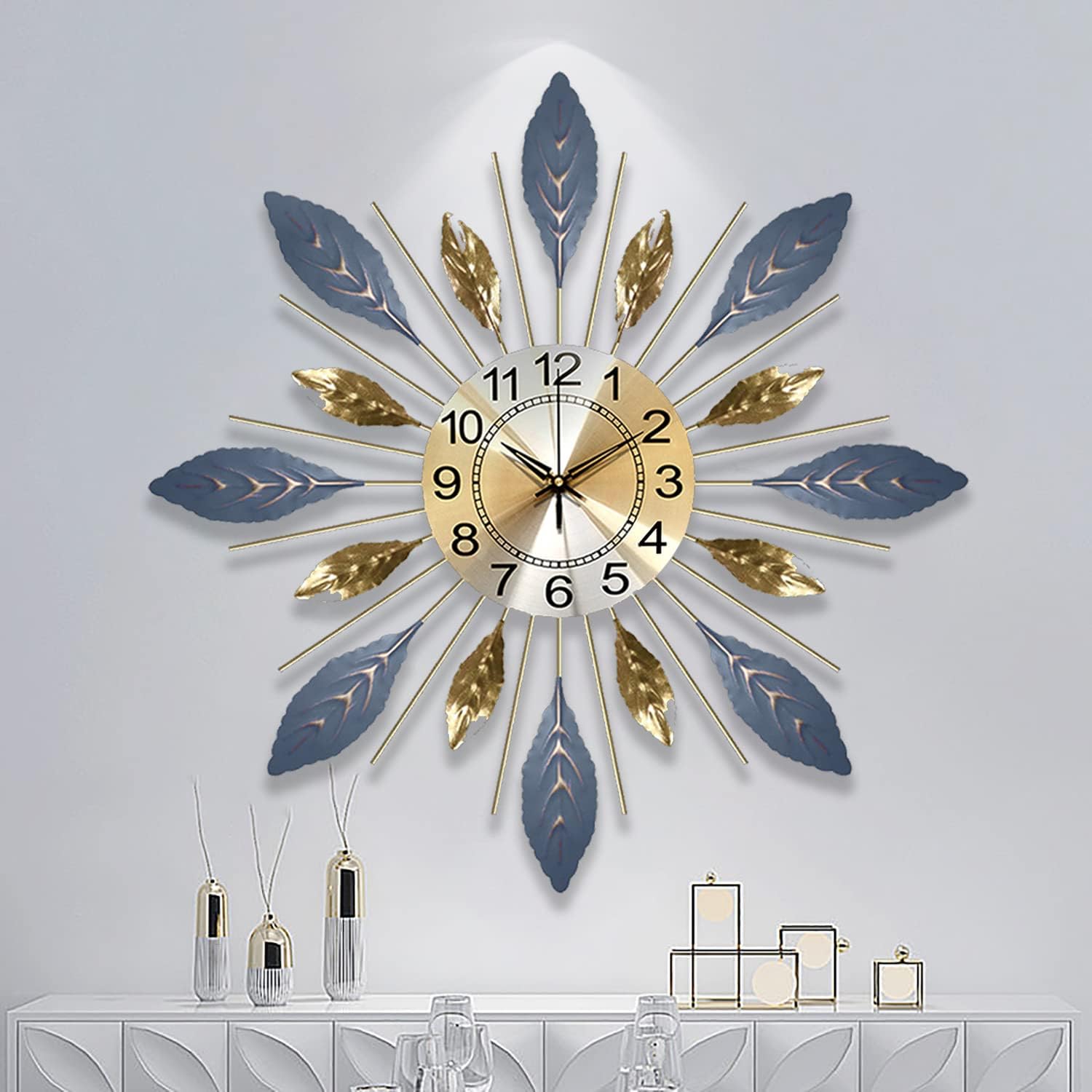 XYFZRL Mid Century Modern Sunburst Clock 26 Inch Silent Art Battery ...