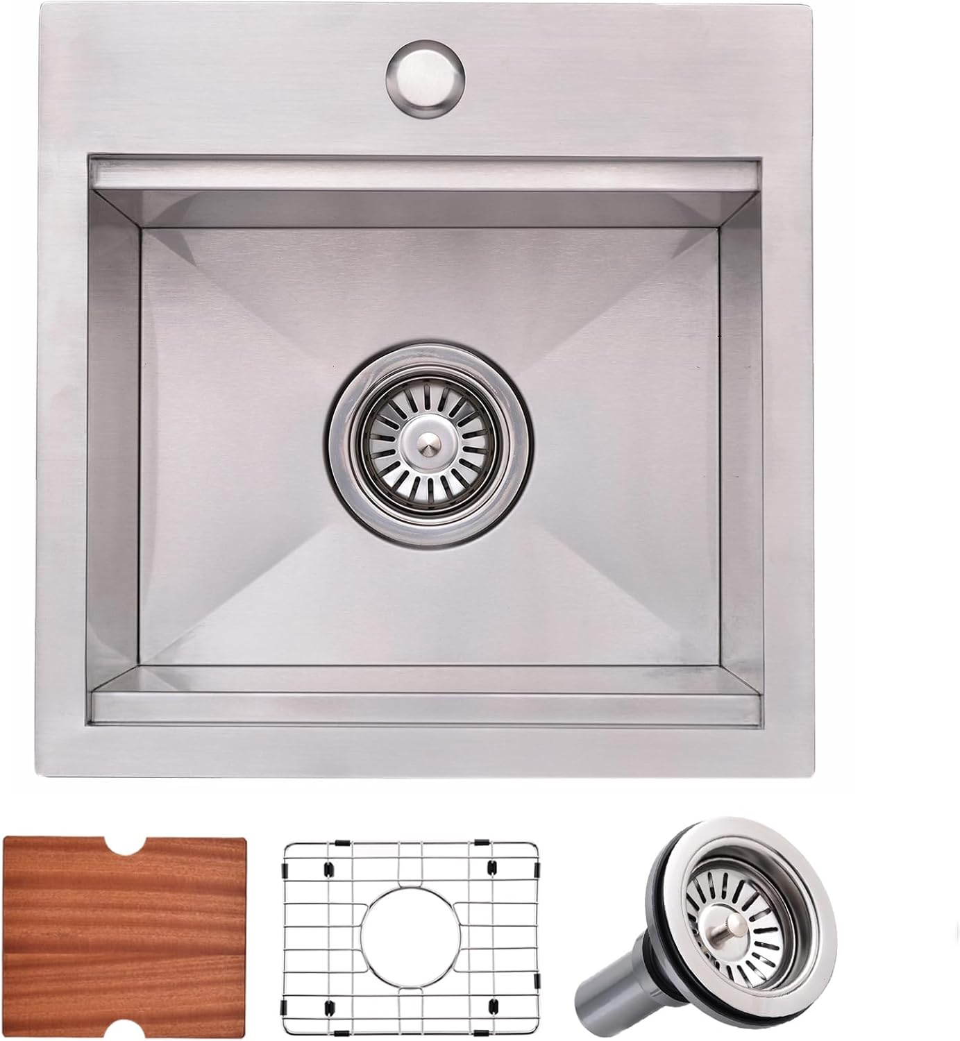 15 Inch Drop in Bar Sink, 15×15×9 Inch Brushed Nickel Single Bowl Small ...