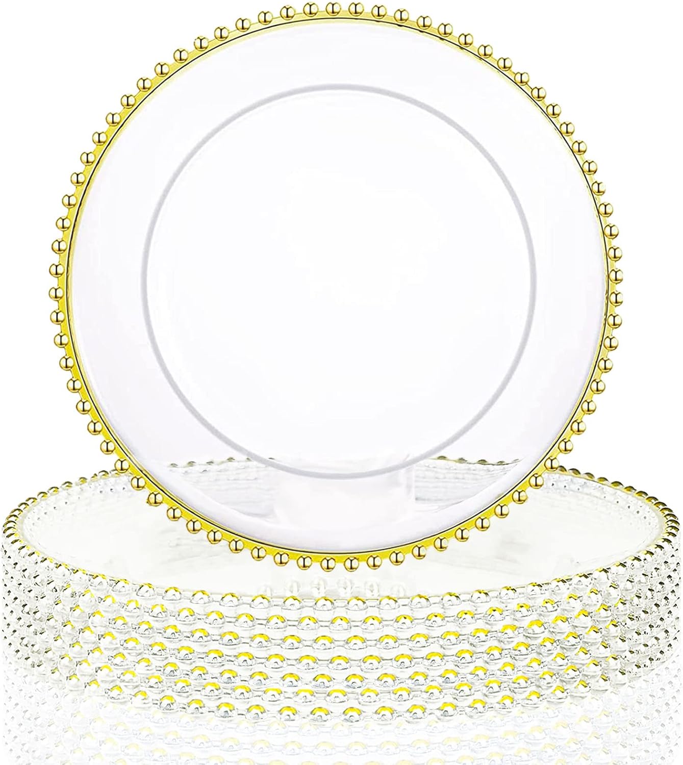 Amazon.com | NDSWKR 8 Pack Clear Charger Plates with Beaded Gold Rim ...