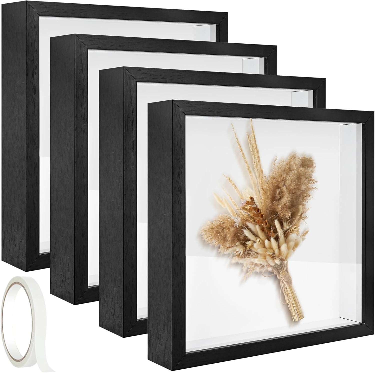 4 Pack 12x12 Shadow Box Frame, Wood Deep Large Shadow Box Display Case ...