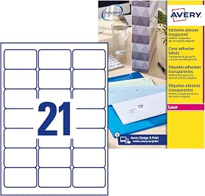 Avery Self Adhesive Clear Address Mailing Labels, Laser Printers, 21 ...