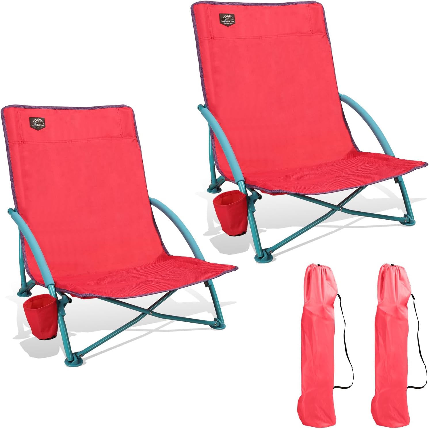LANMOUNTAIN 2 Pack Low Beach Chair,Folding Recliner Camping Chair for ...