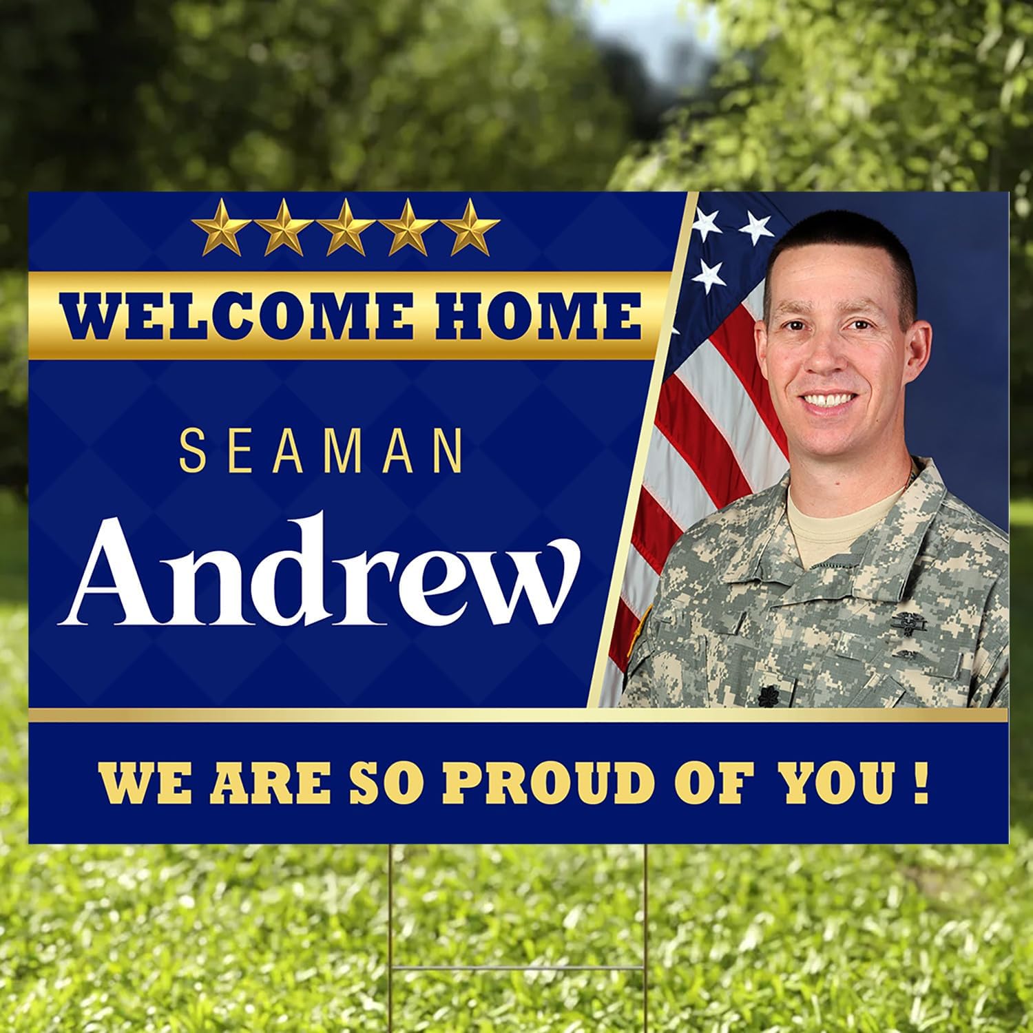 Amazon.com : Personalized Welcome Home Military Yard Sign with Photo ...