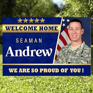 Amazon.com : Personalized Welcome Home Military Yard Sign with Photo ...