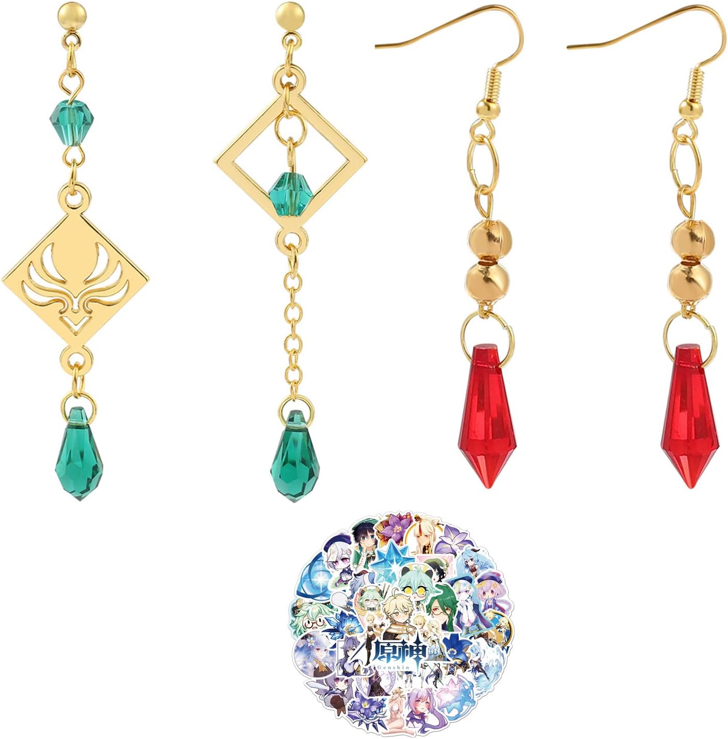 JinYu 2 Pairs Genshin Impact Dangle Earrings for Women - Anime Figure ...