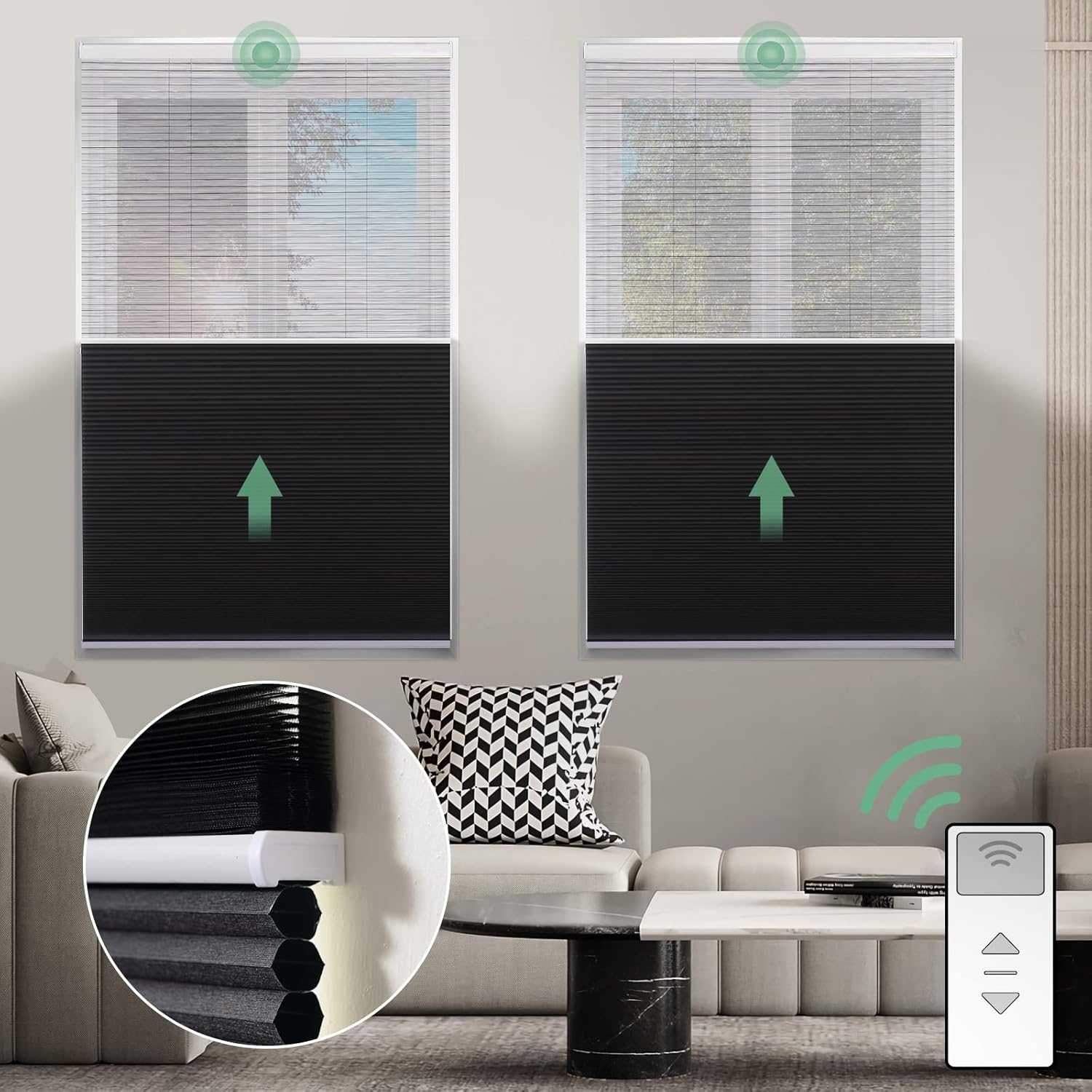 Amazon.com: Yoolax Motorized Top Down Bottom Up Shades with Remote, Day Night Cellular Shades ...