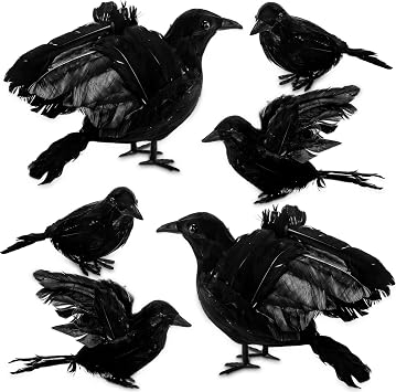 Amazon.com: Pumtus 6 Pack Realistic Crows, Halloween Handmade Feathered ...