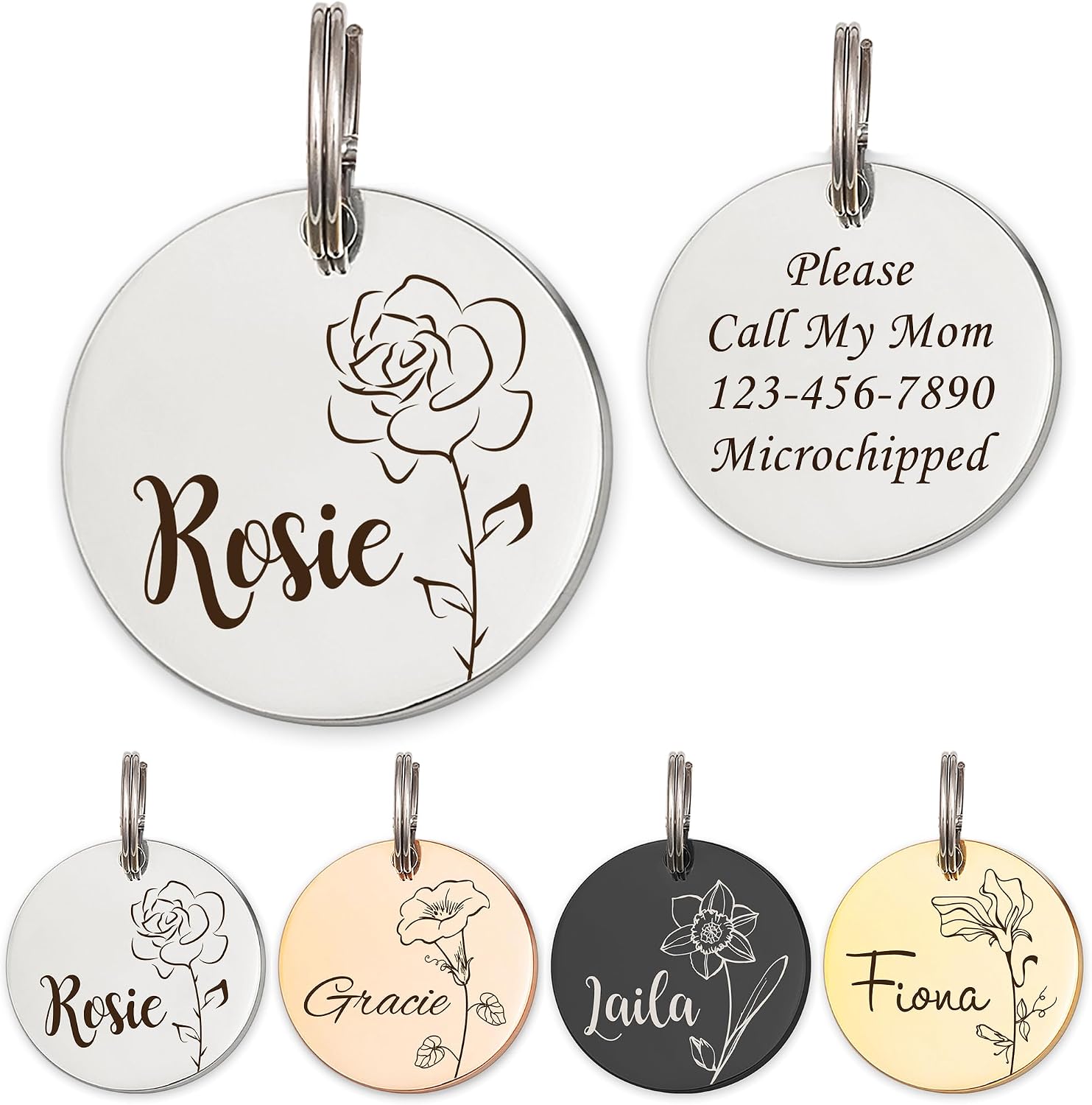 Amazon.com: Anavia Floral Pet ID Tags, Birth Month Flowers Theme Dog ...