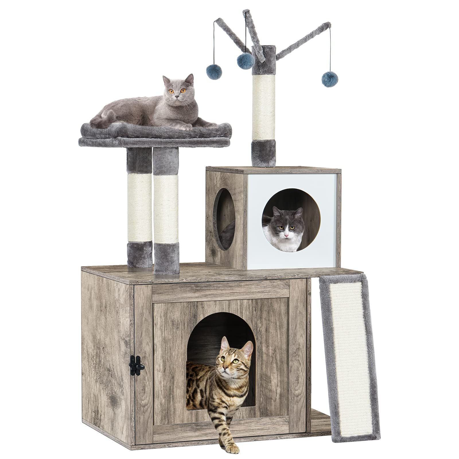 Honiter Litter Box Enclosure, Cat Tree with Litter Box Enclosure ...
