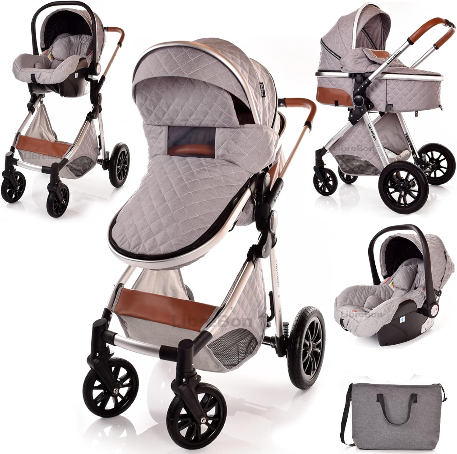 Baby Pram Pushchair Buggy Lightweight Stroller Folding Strollers 3 in1 ...