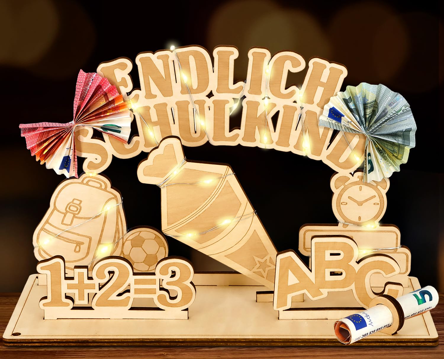 Giftota Geldgeschenk Einschulung mit LED Lichterkette - Endlich Schulkind - Einschulung Junge ...
