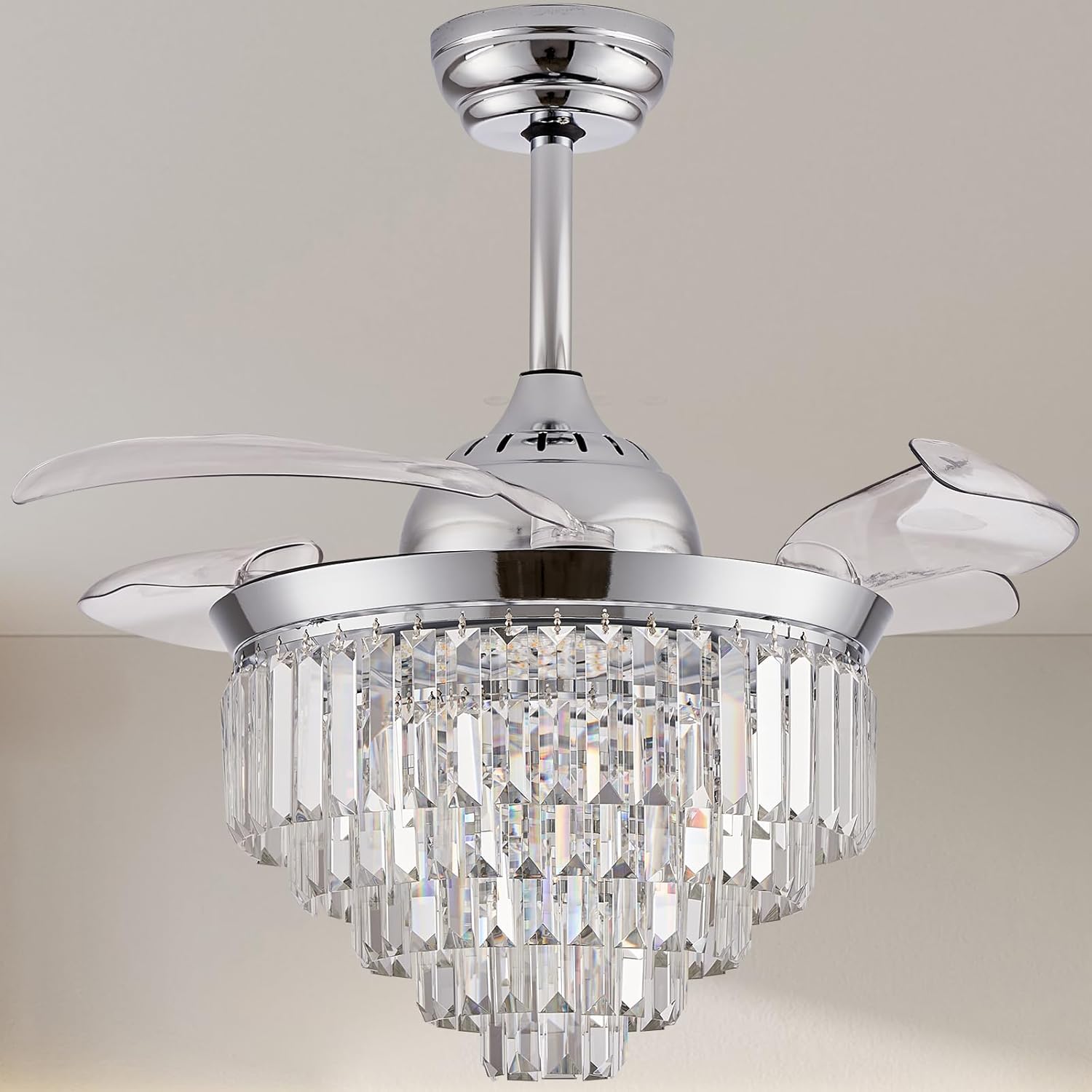 Finktonglan Dimmable Crystal Fandelier Ceiling Fan with Light and ...