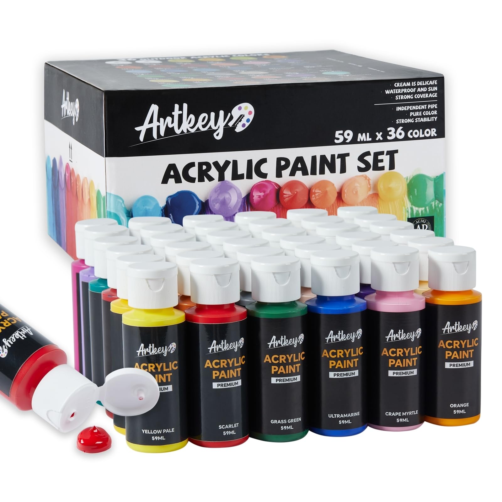 Amazon.com: Artkey Acrylic Paint Set - 36 Colors 2 oz/59 ml Acrylic ...