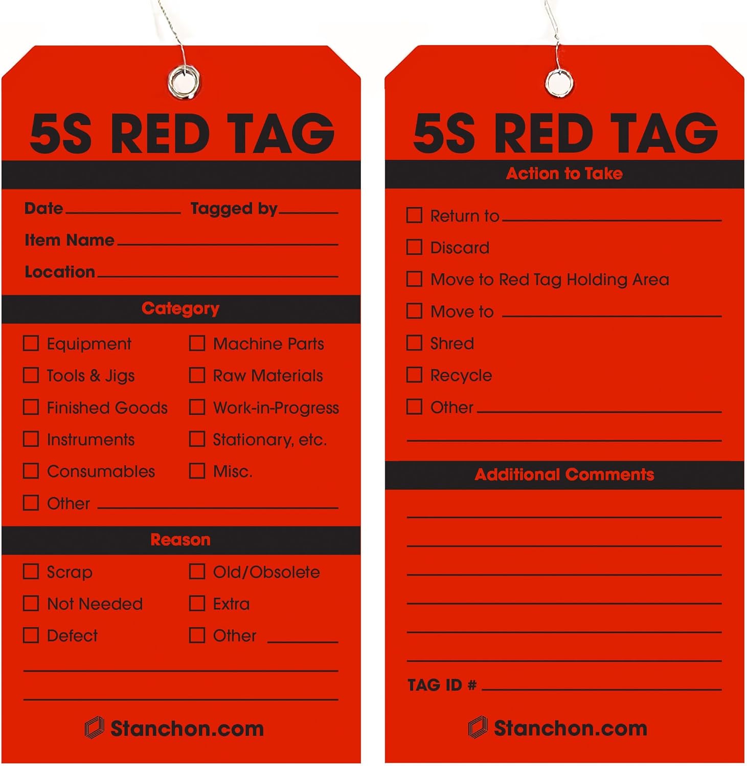 5S Red Tags, Wired, Pack of 50, Durable Wire Ties, Bright, Pre-Wired ...