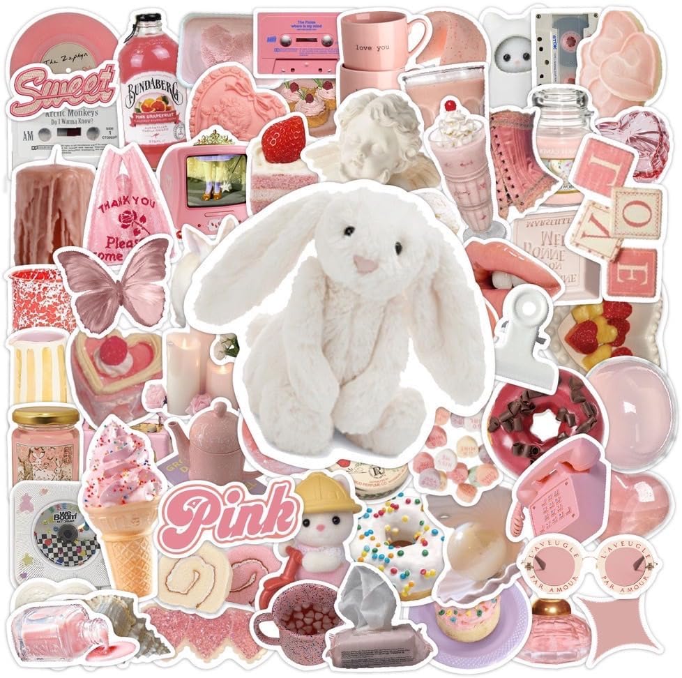 Amazon.com: Pink Aesthetic Sticker Pack, 70 Pieces, Kawaii Style with ...