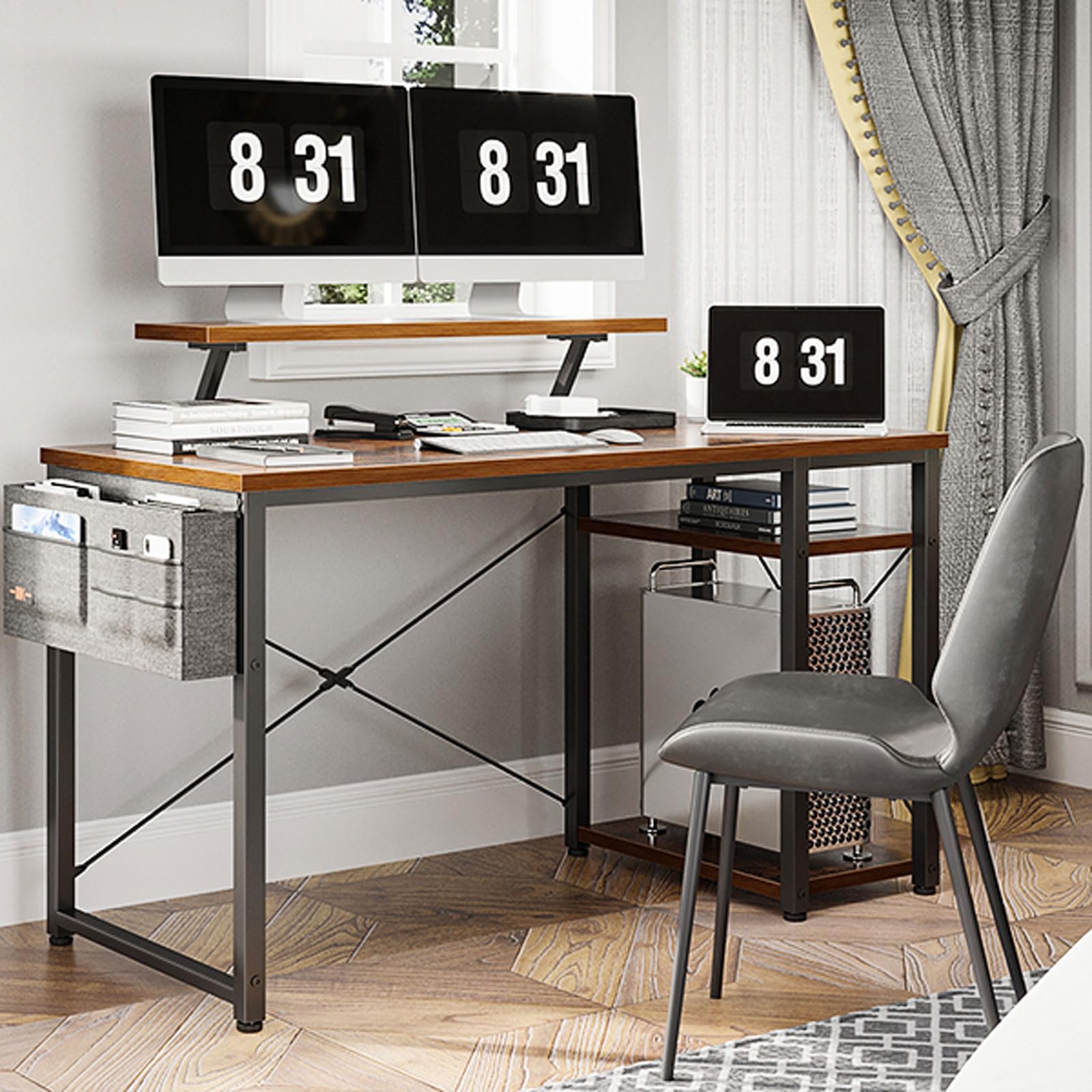 ODK 40 Inch Computer Desk with Monitor Stand and Reversible 2-Tier ...