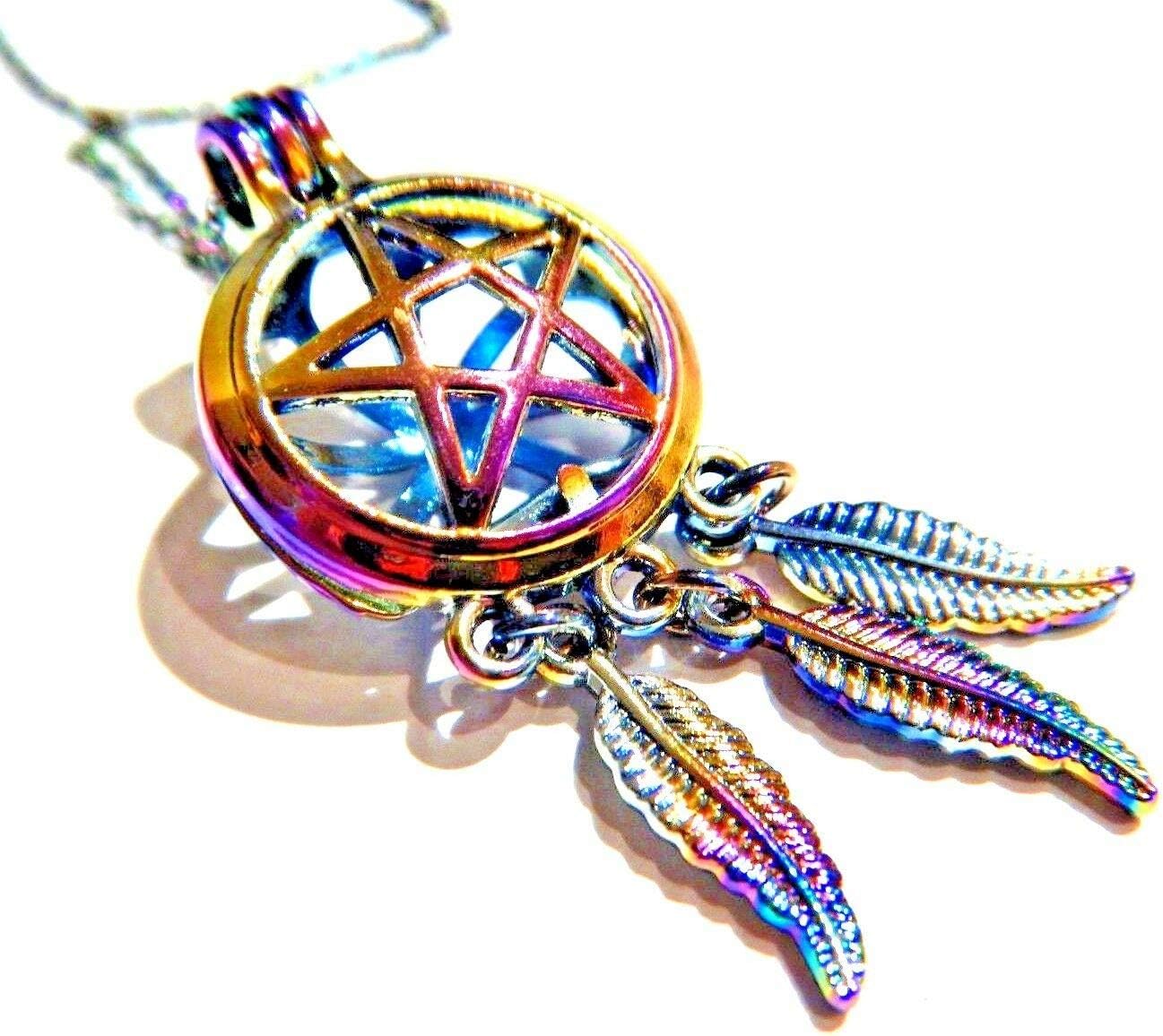 Amazon.com: Rainbow Pentagram Dream Catcher Pearl Locket Pendant ...