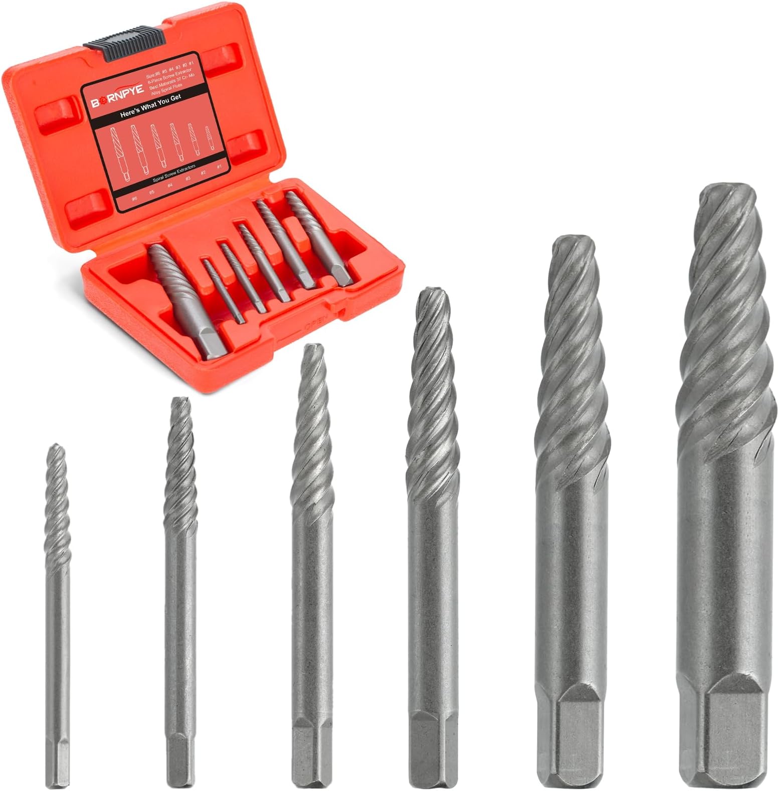 Spiral Screw Extractor Set, 37# CR-MO Easy Out Stripped Bolt Remover ...