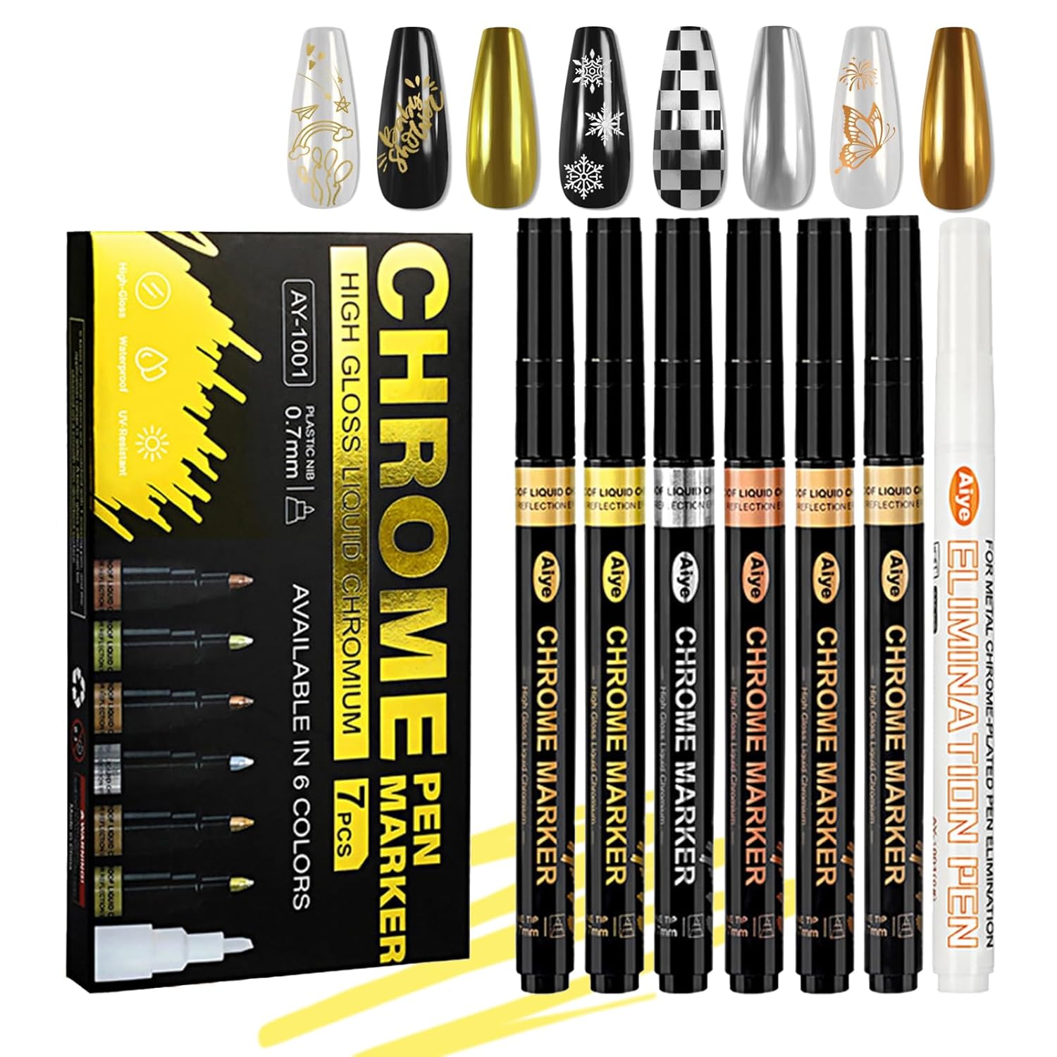 Amazon.com: MKNZOME Nail Art Pens, Nail Polish Pens Set Nail Chrome ...